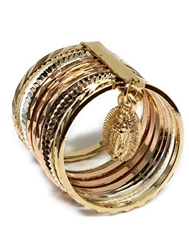 Fran & Co. Gold Plated Women's Tri-Color Virgin Mary Semanario Ring Virgen de Guadalupe Anillo (7)
