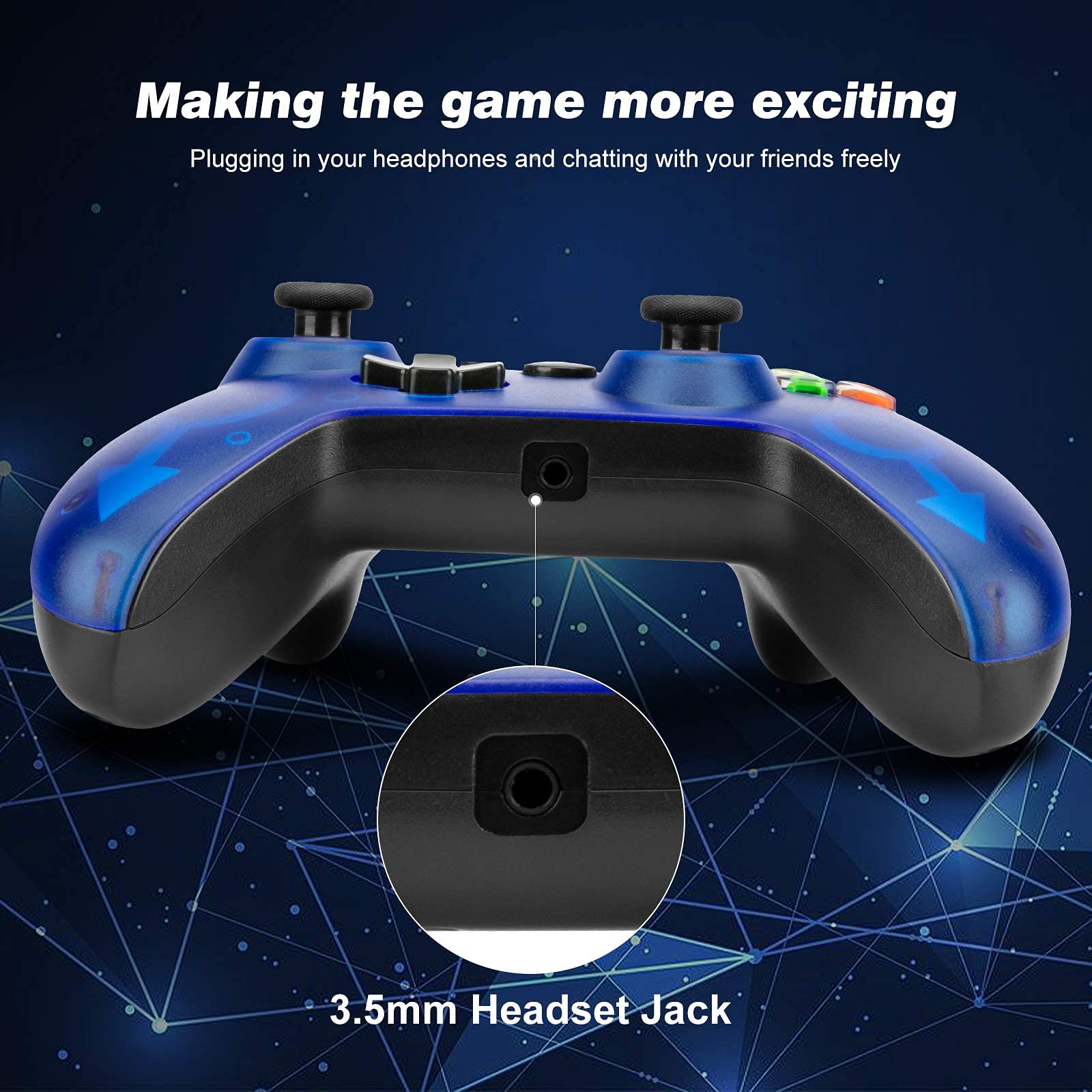 FUXINYA Wired Controller, Compatible with Xbox One/One S/One X/One Elite/Windows PC, USB Wired Gamepad Remote Controller, PC Game Controller with Headset Jack [2021 Newest Version] (Blue) (Renewed)