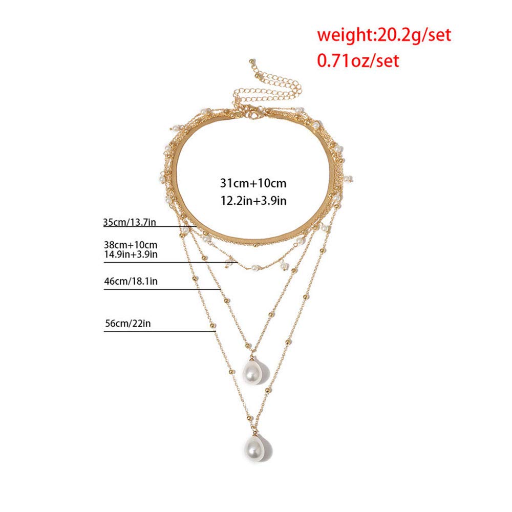 fxmimior Boho 5 Tier Gold Punk Chain Layered Necklace Dainty Pearls Pearls Pendant Long Choker Necklaces Jewelry for Women