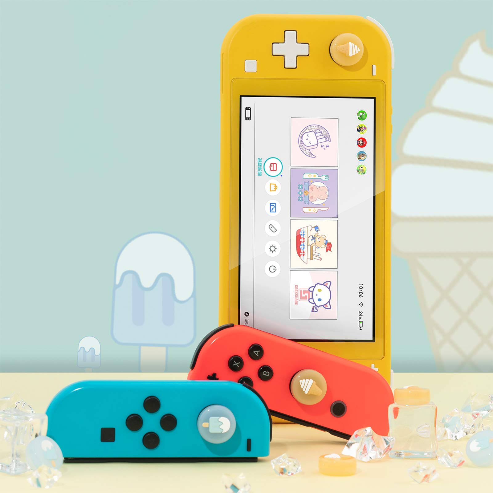 GeekShare 4PCS Cute Thumb Grip Caps,Soft Silicone Joystick Cover Compatible with Nintendo Switch / OLED / Switch Lite - Ice Cream