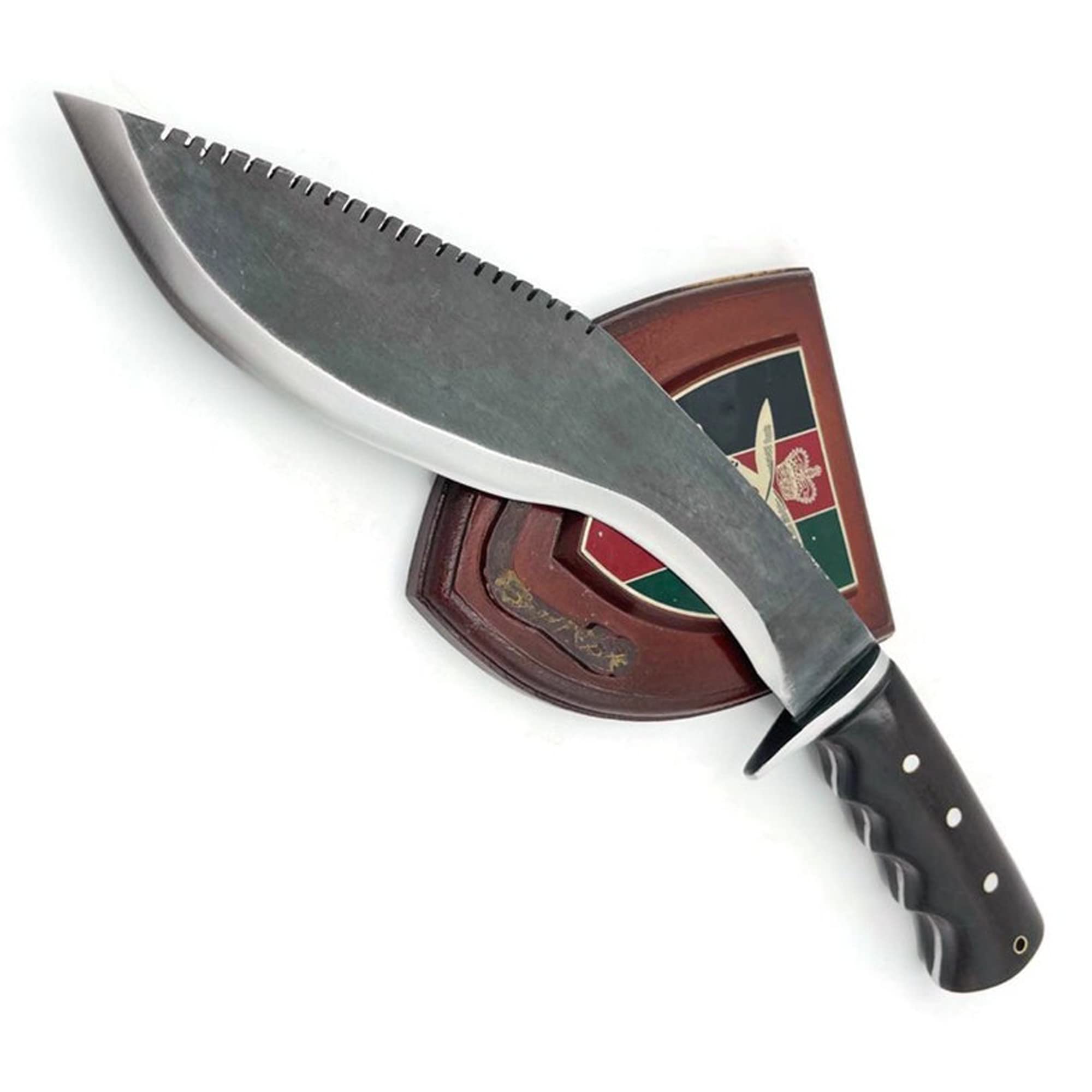 Fwosi Kukri Blade - 13-Inch Fixed Blade Knife, Gorkha Khukuri or Military Kukri - Carbon Steel Blades & Wooden Handle - Plus Leather Sheath with Belt Loop