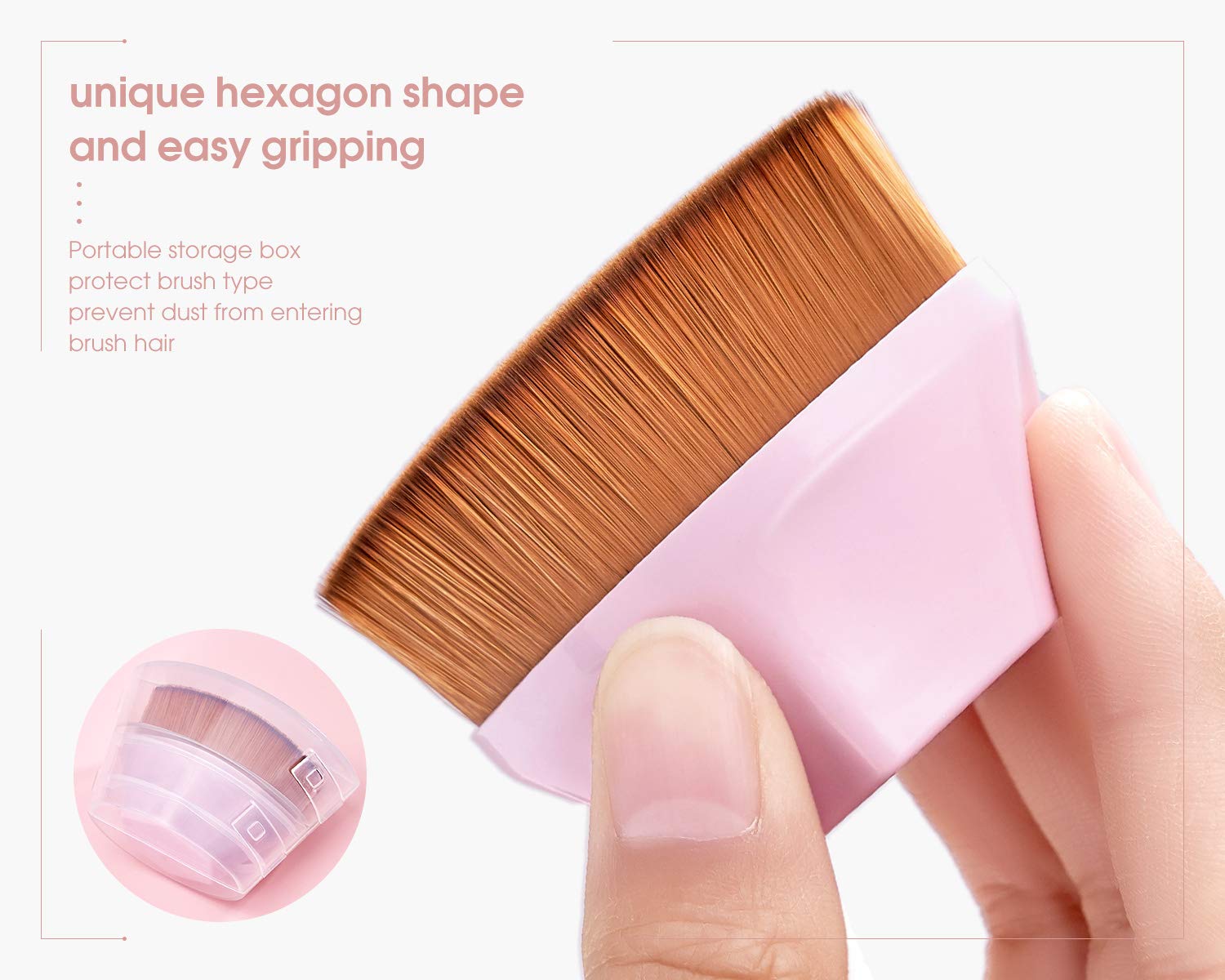 Flawless Foundation Brush for Liquid Makeup,Face Makeup Brush for Powder,Blush and Eyeshadow,Kabuki Flat Top 10 Seconds Makeup Brush with Case pink