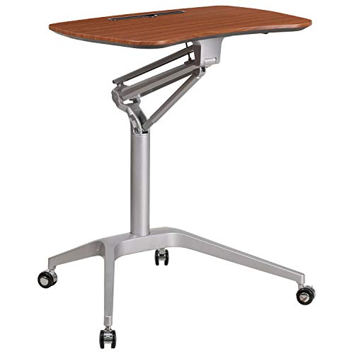 Flash Furniture Gia Mobile Sit-Down, Stand-Up Mahogany Computer Ergonomic Desk with 28.25''W Top (Adjustable Range 29'' - 41'')