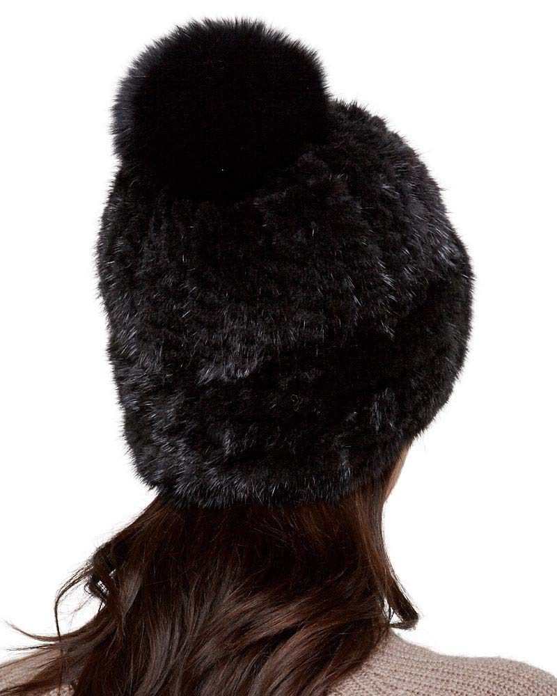 frr Belle Knit Mink Beanie with Fox Fur Pom Pom in Brown