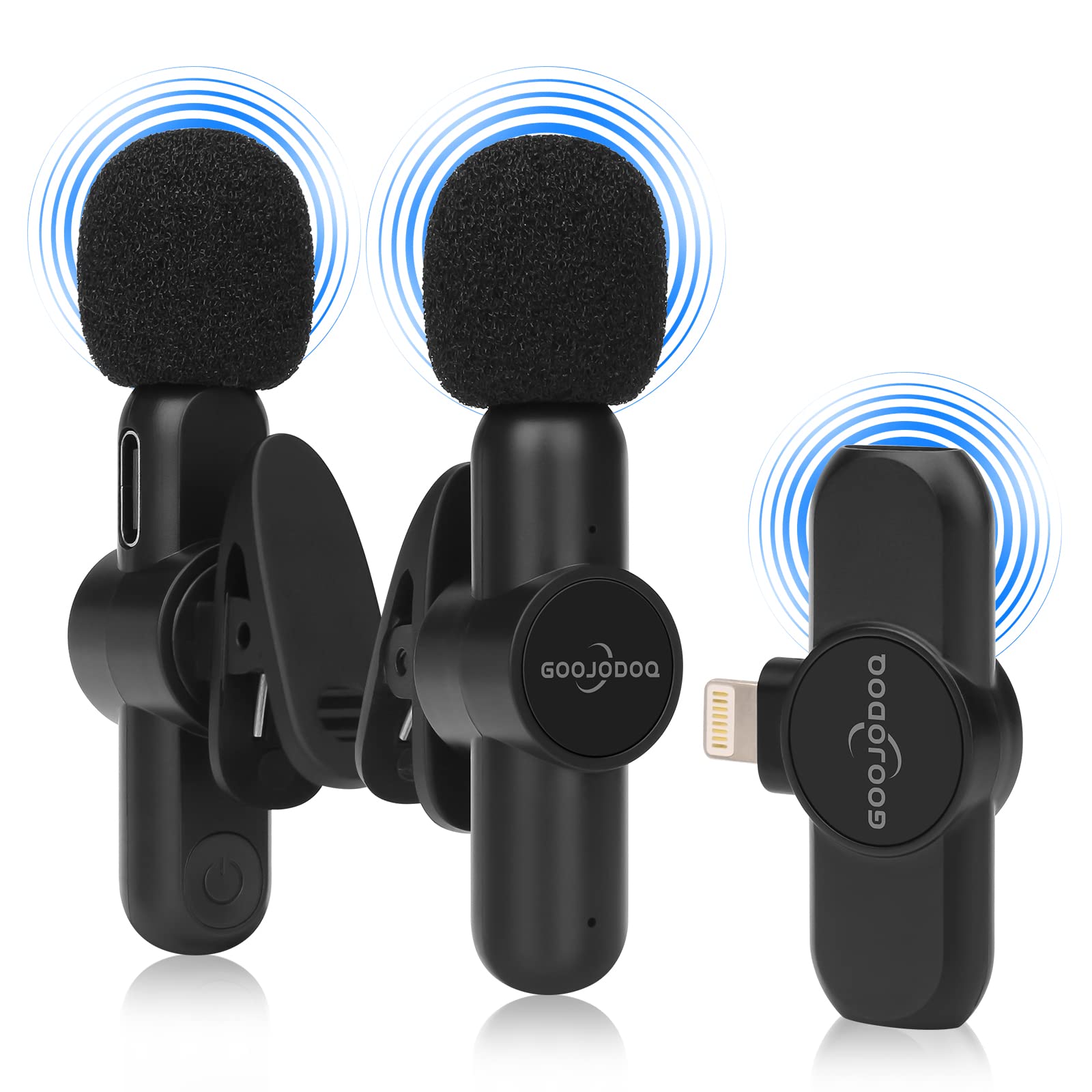 GOOJODOQ Wireless Lavalier Microphone for iPhone iPad,Plug & Play Mini Lapel Mic for TikTok YouTube Facebook Interview Live Stream Vlog Video Recording - Noise Reduction/Auto Sync (2 Microphone)