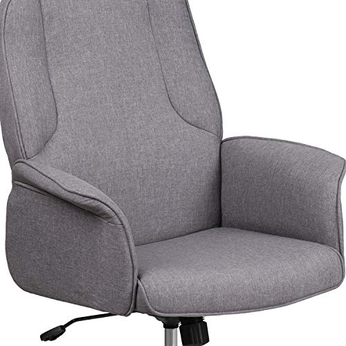 Flash Furniture High Back Gray Fabric Executive Swivel Office Chair with Chrome Base and Fully Upholstered Arms