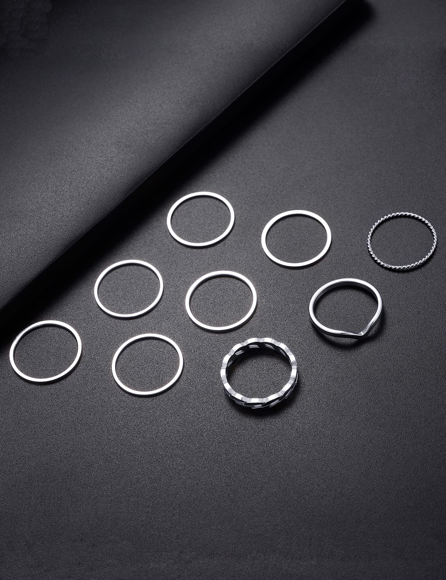 Fxiqini 9Pcs Knuckle Rings Plain Band Chevron Stackable Midi Thumb Knuckle Finger Wedding Stainless Steel Ring for Women Men Rose Gold Tone Size #8