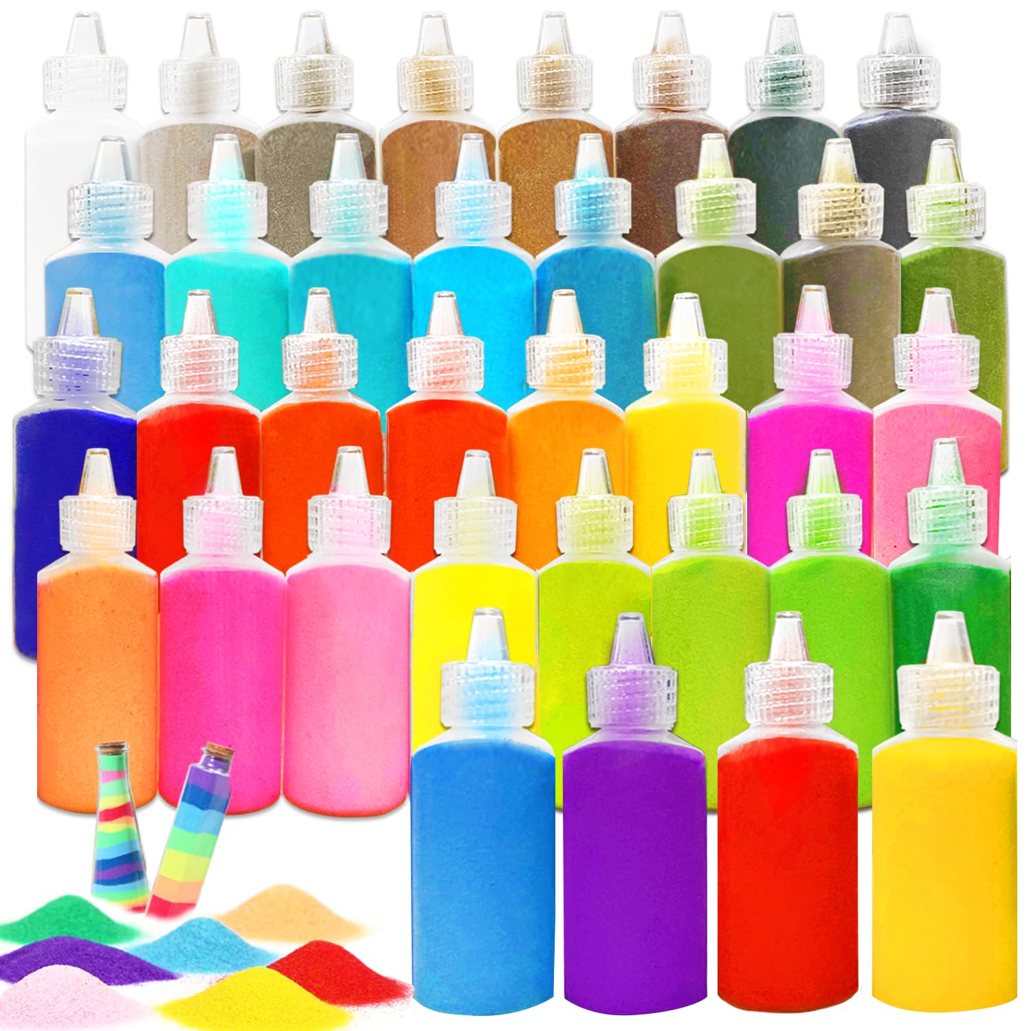 Fvcisshhu 36Pcs Art Sand,36 Colors Scenic Sand,DIY Arts Crafts Sand Kit for Kids Painting,Wedding Decoration,Sand Bottles(1.25oz)