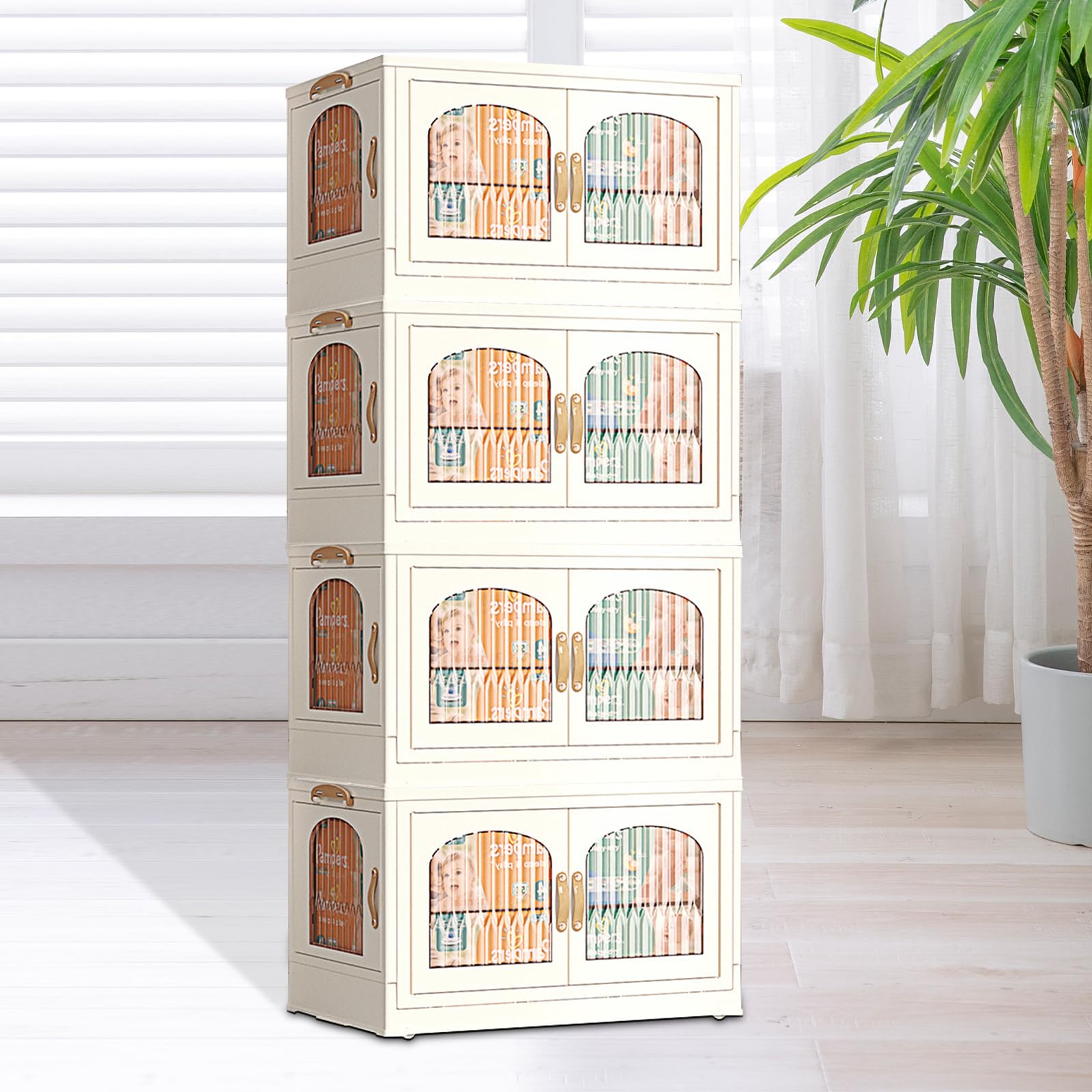FXTNKYY Storage Bins with Lids,Collapsible Storage Bins for Closet Organizer, Plastic,Stackable,with Wheels for Home Room Storage (4 Pack)