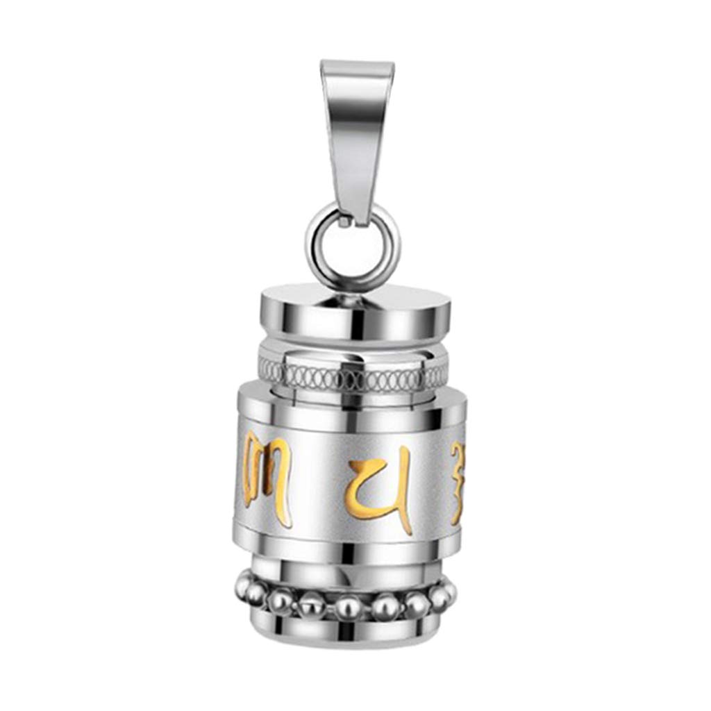freneci Tibetan Buddhist Prayer Wheel Pendant Nepal Om - Silver, 23x12mm