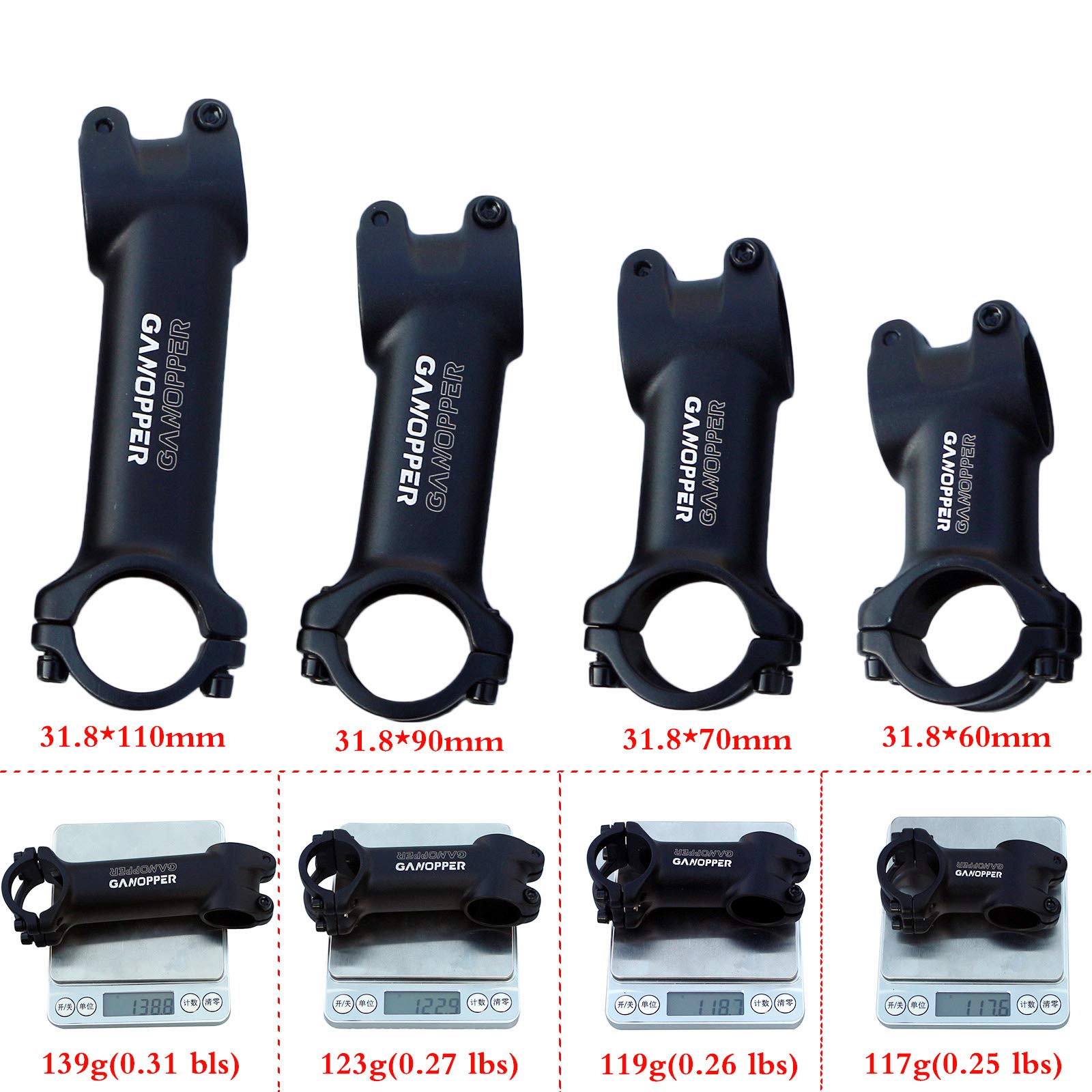 GANOPPER Mountain Bike Handlebar Stem 31.8 MTB Stem Riser 25.4 Bike Stem Fixie Bicycle Accessories