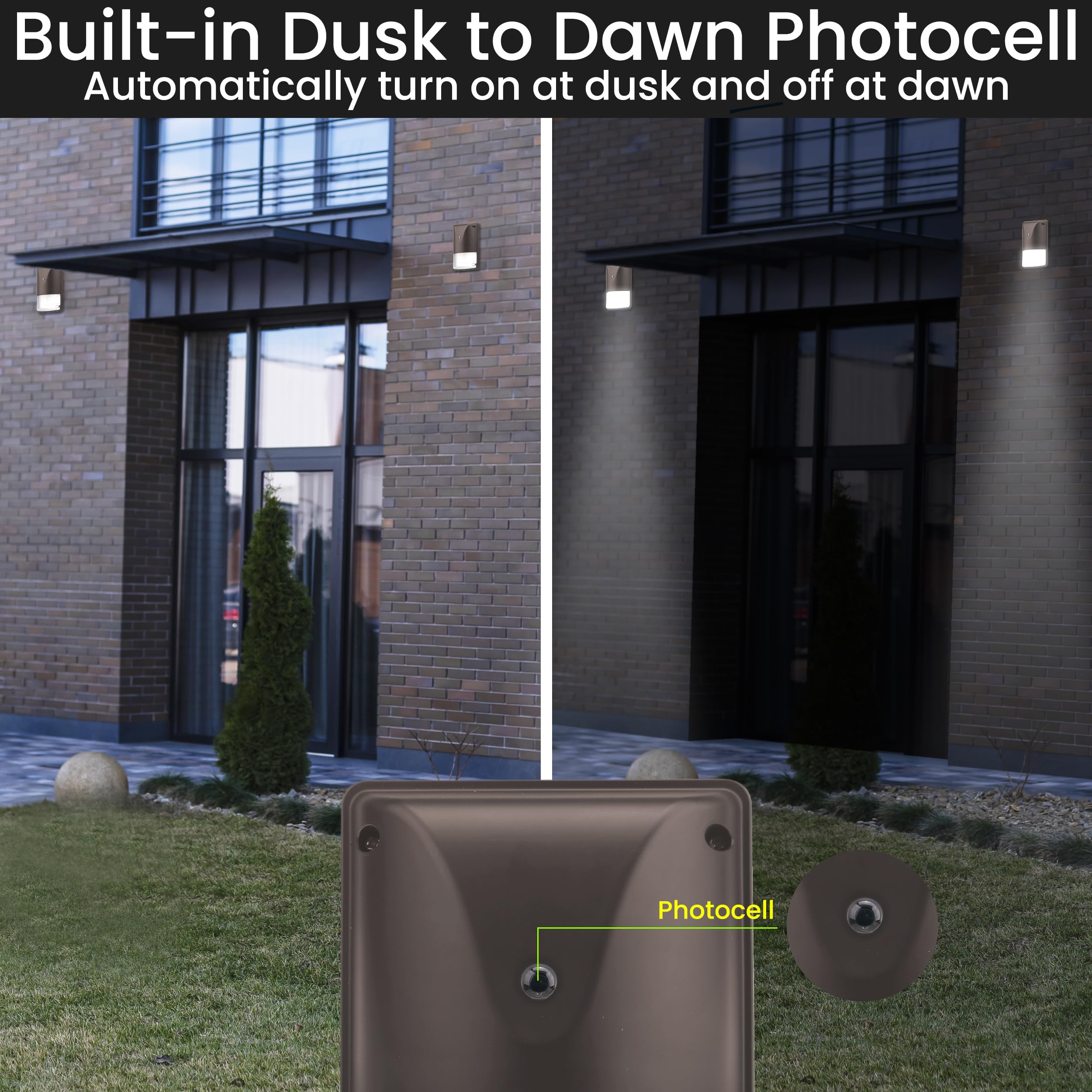 UL/DLC 15W LED Emergency Light Wall Pack with Battery Backup, Built-in Dusk to Dawn Photocell 2010LM 5000K CCT, Wall Pack Lights Outdoor LED Security Flood Light IP65 Wall Mount Light (2Pack)