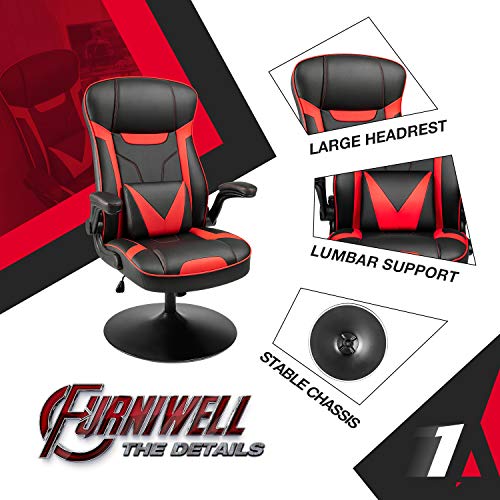 Furniwell Rocking Gaming Chair Racing Style Computer Chair Gaming Chair Swivel High Back Office Gaming Chair Adjustable Armrests, Ergonomic Back Support and Base (Red)