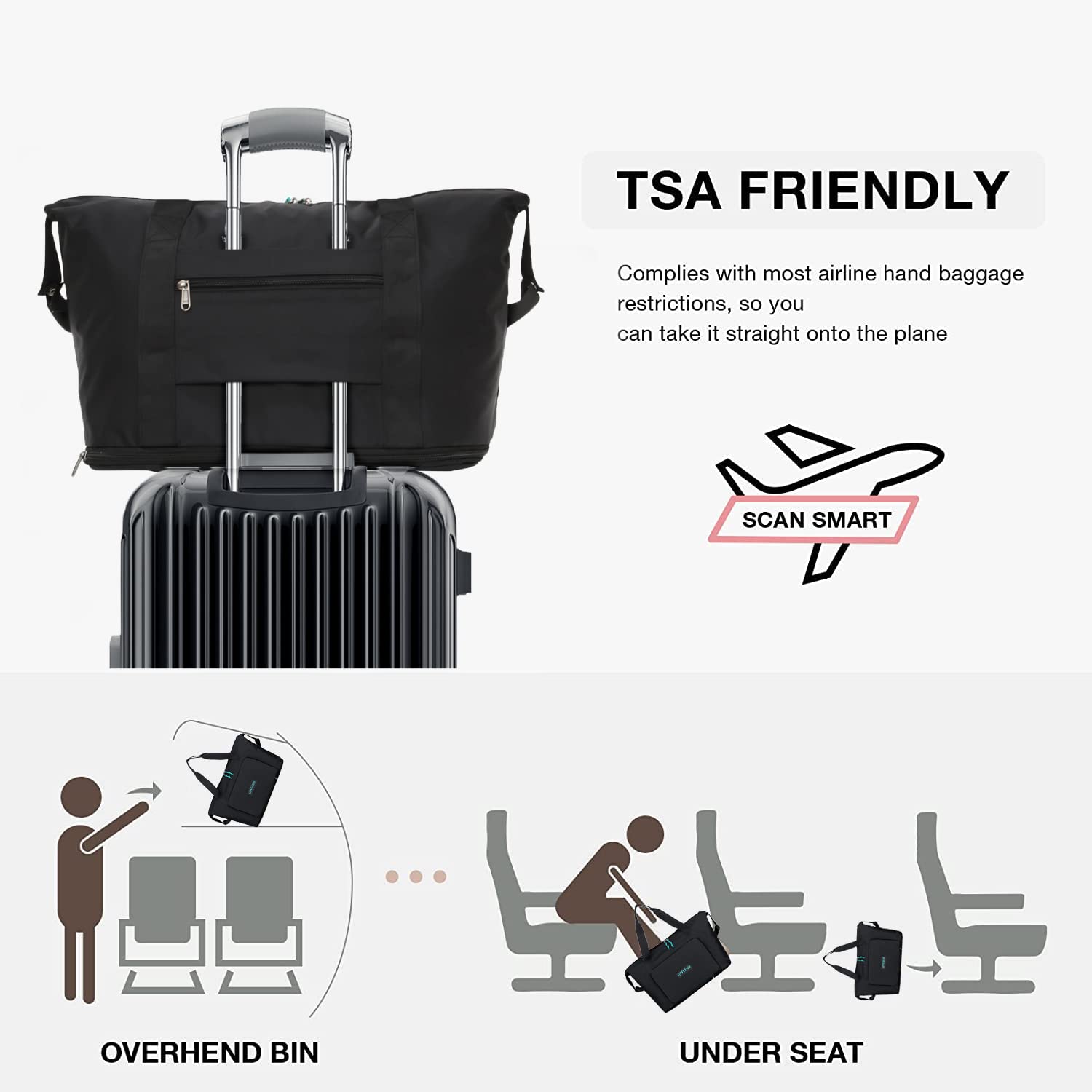 Foldable Travel Duffel Bag Portable Luggage Bag Large Capacity Lightweight Oxford Fabric Waterproof for Travel Work Errandable Weekend Stadium Gym Men and Women (Black)