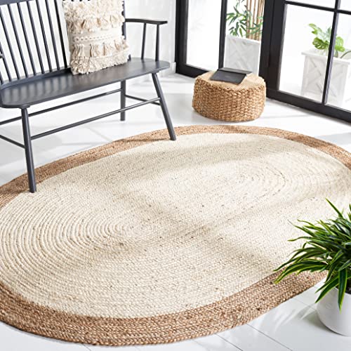 SAFAVIEH Natural Fiber Collection Area Rug - 4' x 6' Oval, Ivory & Natural, Handmade Boho Braided Jute, Ideal for High Traffic Areas in Living Room, Bedroom (NF801M)