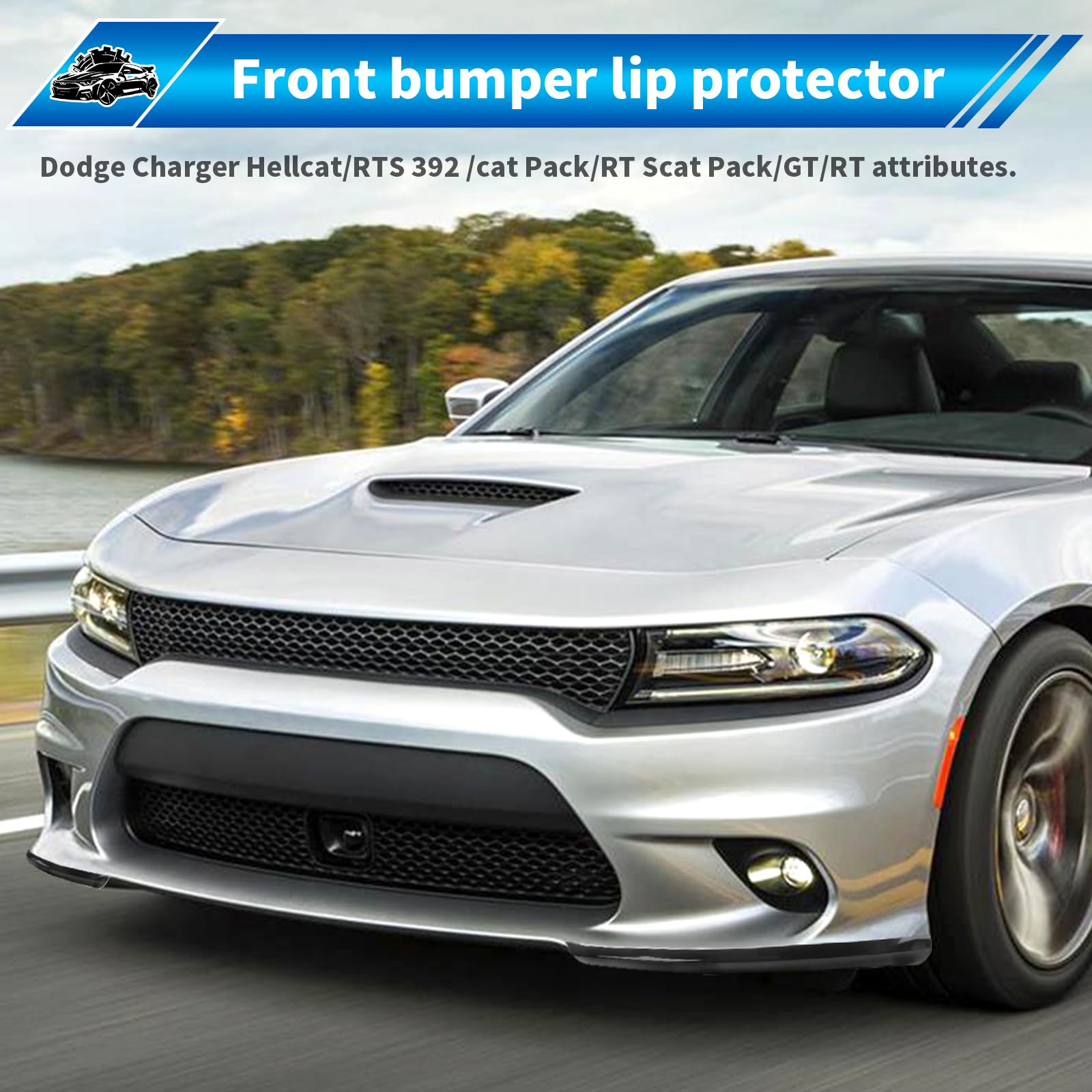 Front Bumper Lip Splitter Protector Cover Compatible with 2015-2021 Dodge Charger Hellcat SRT 392 / Scat Pack/RT Scat Pack/GT/RT, Black