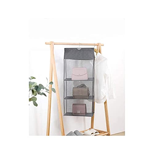 Hanging Handbag Purse Organizer, 3 Grids Pockets Foldable Hanging Bag, Space-Saving Storage Bag System, Suitable for Living Room Bedroom Family use (Gray)
