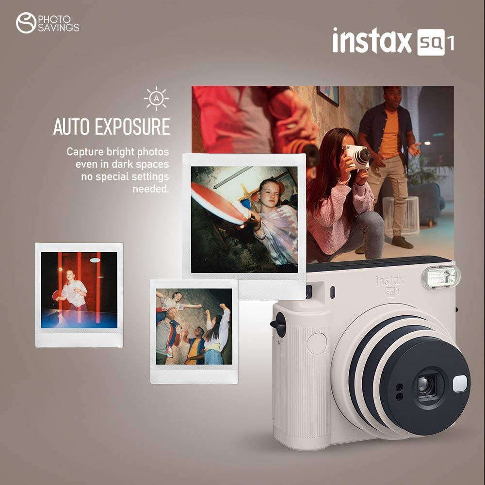 Fujifilm Instax SQ1 Instant Camera (Chalk White) w/Fujifilm Instax Square Instant Film (20 Exposures), Camera Strap, Plastic Frames & Cleaning Cloth