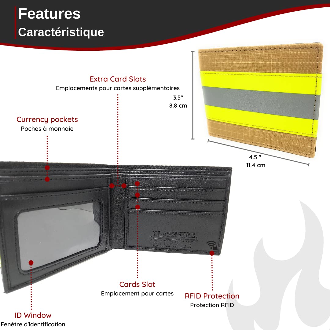 Flashfire Supply Firefighter Wallet Bifold Original Turnout Bunker Fabric Gear - Portefeuille Pompier (Black & Yellow)