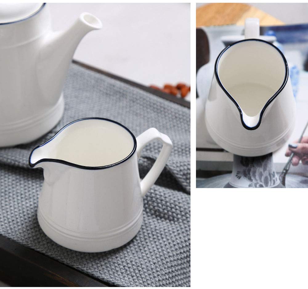 FUYU Simple White Ceramic Creamer with Handle, Coffee Milk Creamer Pitcher