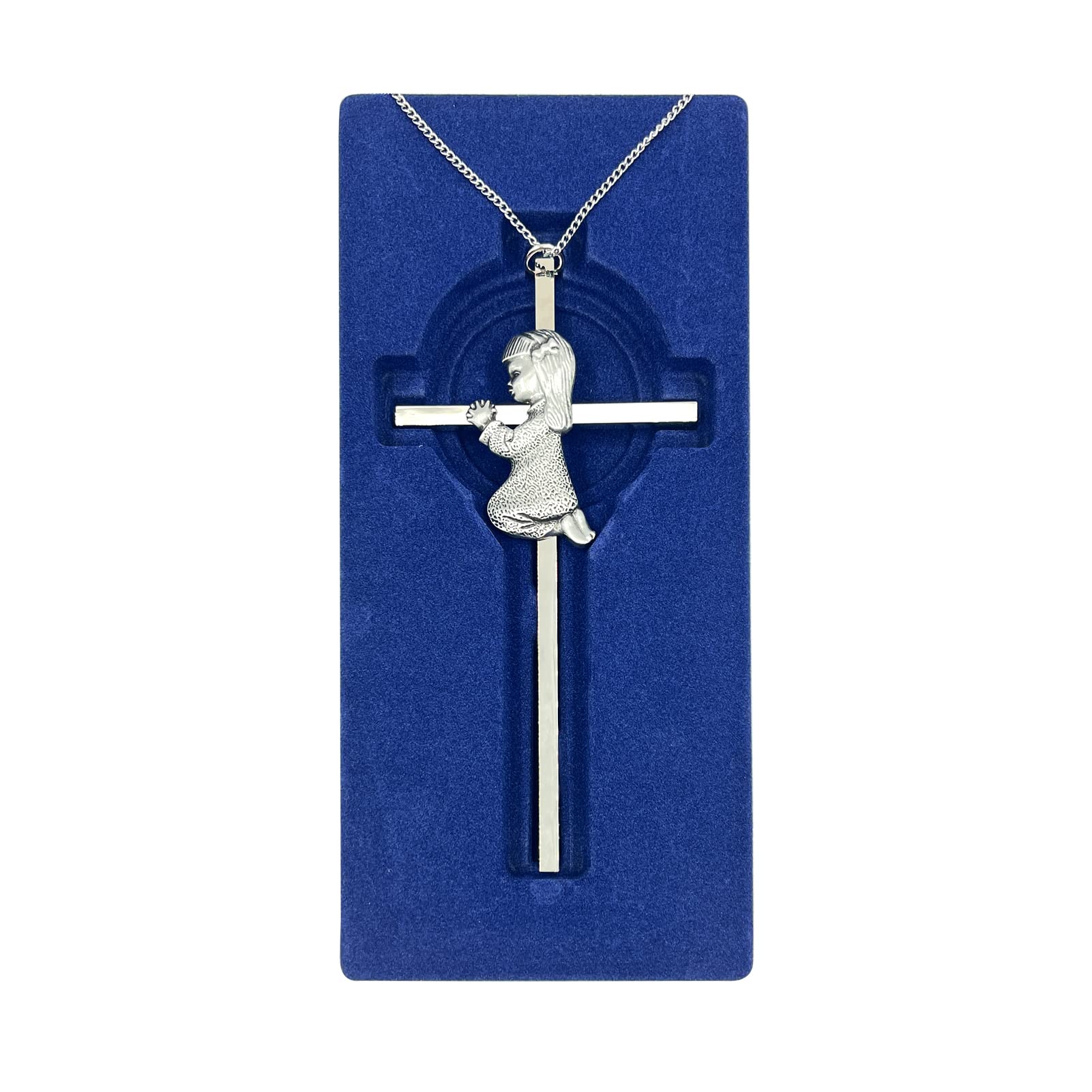 Wall Cross Baptism Gifts Baptism 1st Holy Communion Christening Decoration Silver Baby Wall Cross Baptism Gifts for Girl Baptism, Baby Shower, Birthday, Silver Cross with Praying Girl