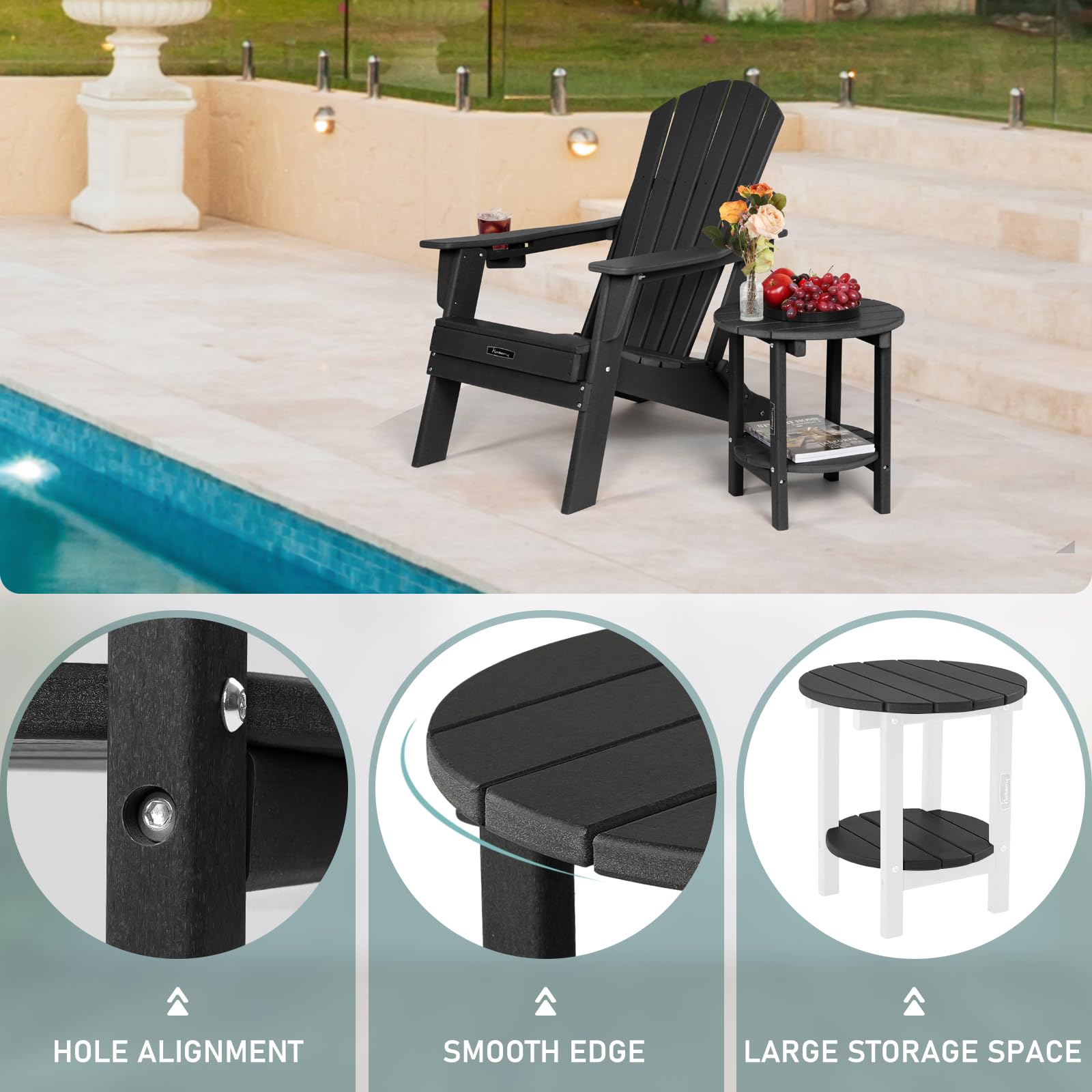 FUNBERRY Outdoor Side Table,Outdoor Side Tables for Patio,2-Tier Round Patio Side Table,Outdoor End Table,Porch Table,Outdoor Accent Table,Pool Side Table,Adirondack Side Table