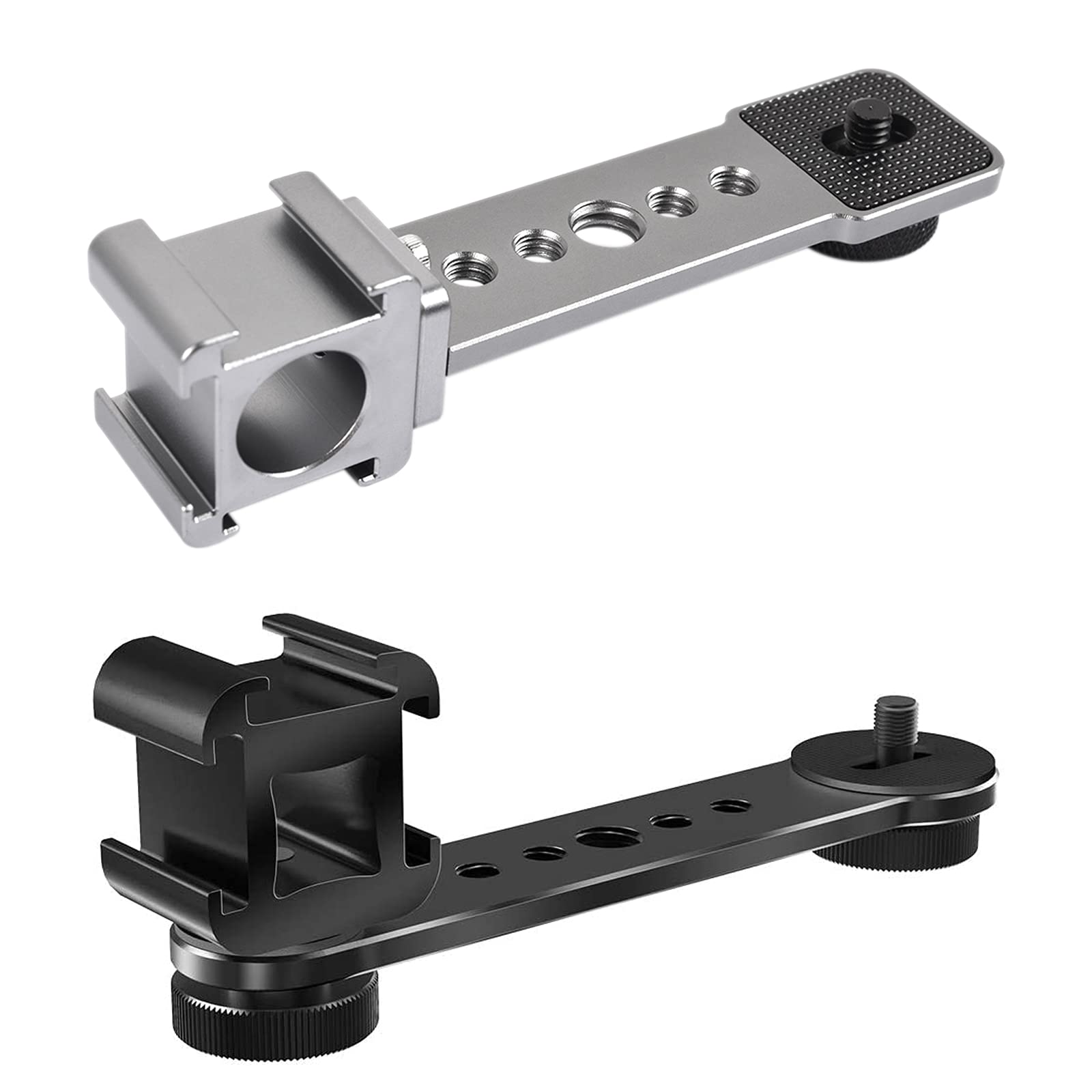 Fotoconic Triple Cold Shoe Extension Bar, Microphone Led Light Camera Bracket Mount for DJI OM4 OSMO Mobile 3, Smooth 4, Hohem iSteady Mobile+, Feiyu, MOZA, DSLR, Gimbal Stabilizer (Sliver)