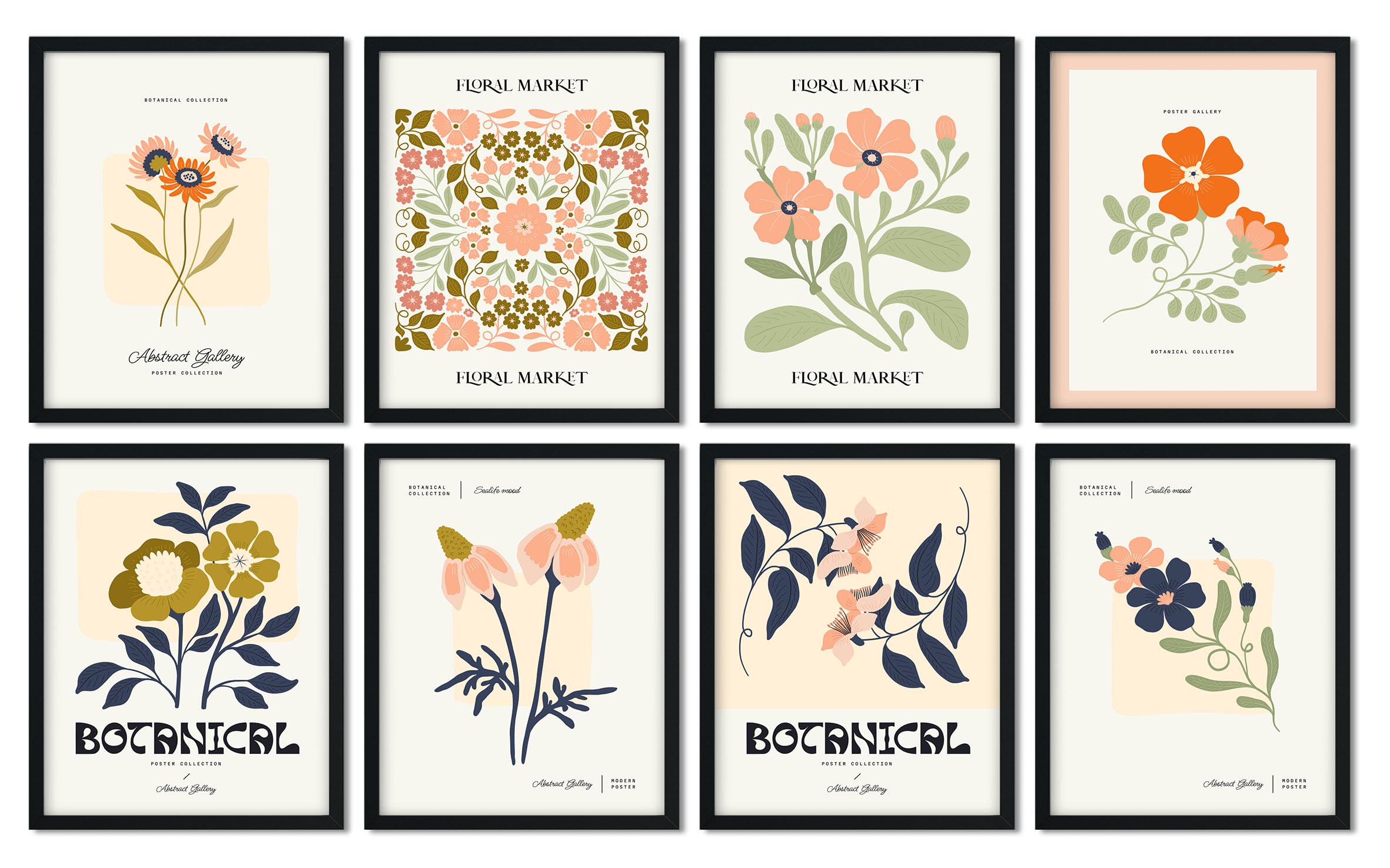 Flower Wall Art - Botanical Print Set of 8 - Abstract Canvas Floral Painting for Bedroom, Living (18×24inch-Unframed)