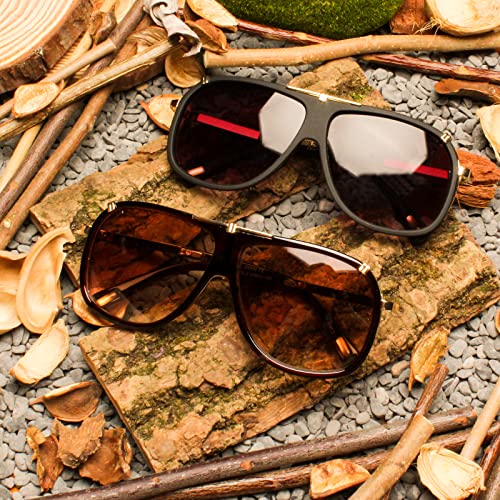 Freckles Mark 70s Italian Mob Boss Retro Square Sunglasses for Men Women Vintage Disco Sun Glasses (Brown/Gold)