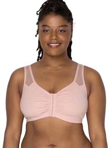 Fruit of the Loom Women's Comfort Front Close Sport Bra with Mesh Straps, Blushing Rose, 48