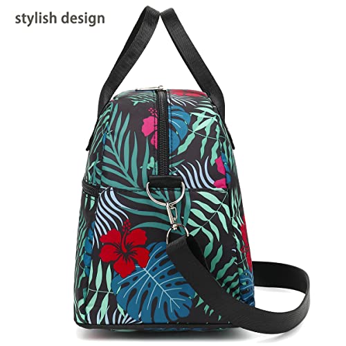 FlowFly Insulated Lunch Bag With Shoulder Strap for Women, Men, and Kids, Large and Reusable, Handle, Freezable Work and School Travel Tote and Meal Prep Organizer,Black#Leaf