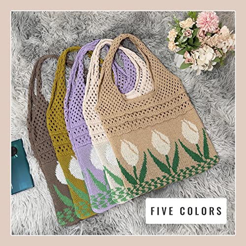 FUKZTE Women's Shoulder Handbags Trendy Flower Knitted Shoulder Bags Mesh Hollow Cute Tote Bag,09 Style