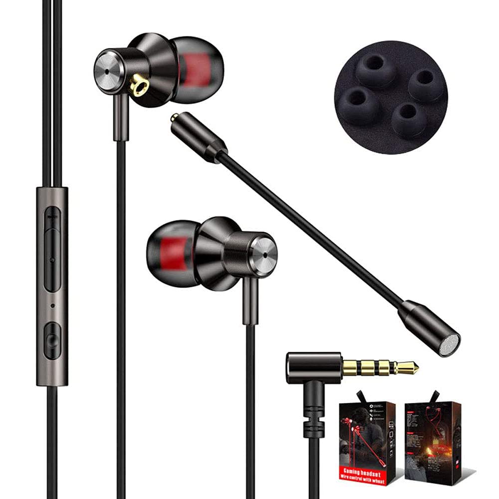 Gaming Earbuds Wired with Dual Microphone, with Noise Cancellation, 3.5MM in-Ear Headset Stereo Headphone with Detachable Dual Microphone for Mobile Gaming, Xbox One, PS4, PC (Black)
