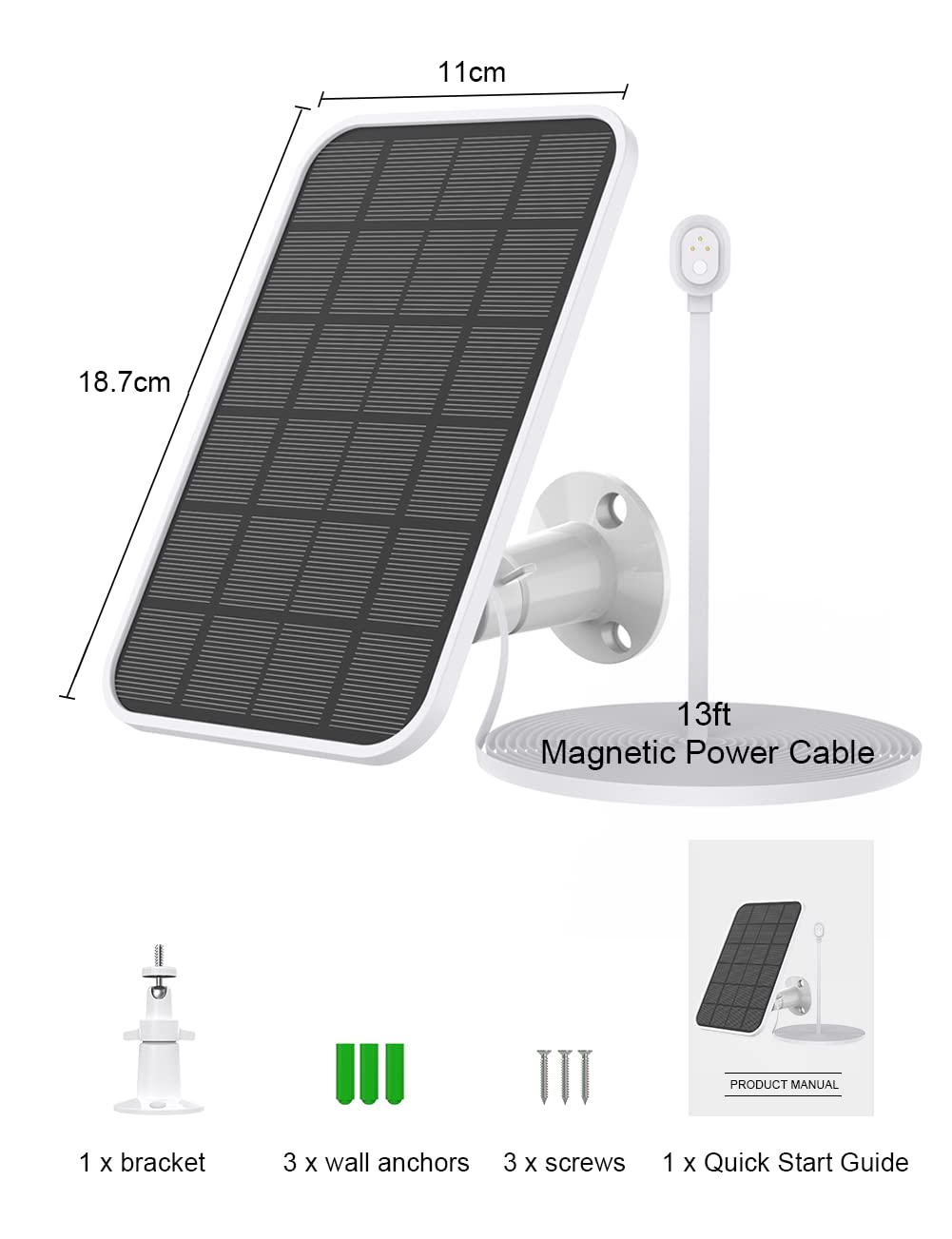 for Arlo Go 2 Solar Panel Charger for Pro 4 Camera, Pro 3 Spotlight, Pro 4XL, Pro 5S 2K, Ultra 2, Ultra, 13FT Magnetic Charging Cable, 360° Adjustable Mount, Weather Resistant(White)