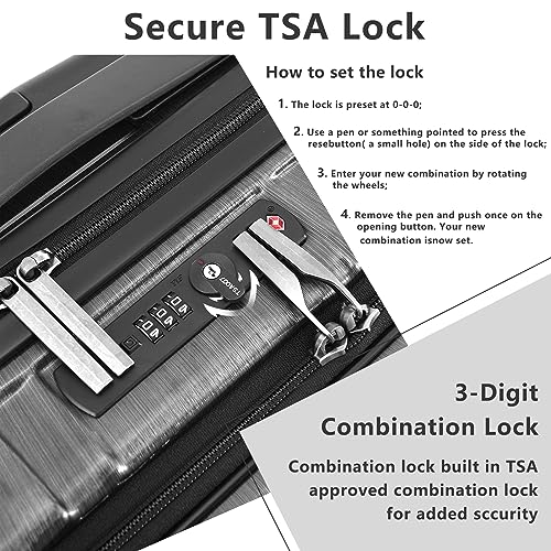 TydeCkare Luggage Set 3 Piece 20/24/28, 20" carry on with Front Pocket & 24/28" with Expandable, ABS+PC Suitcase with 4 Silent Wheels, TSA, YKK, Silver Grey