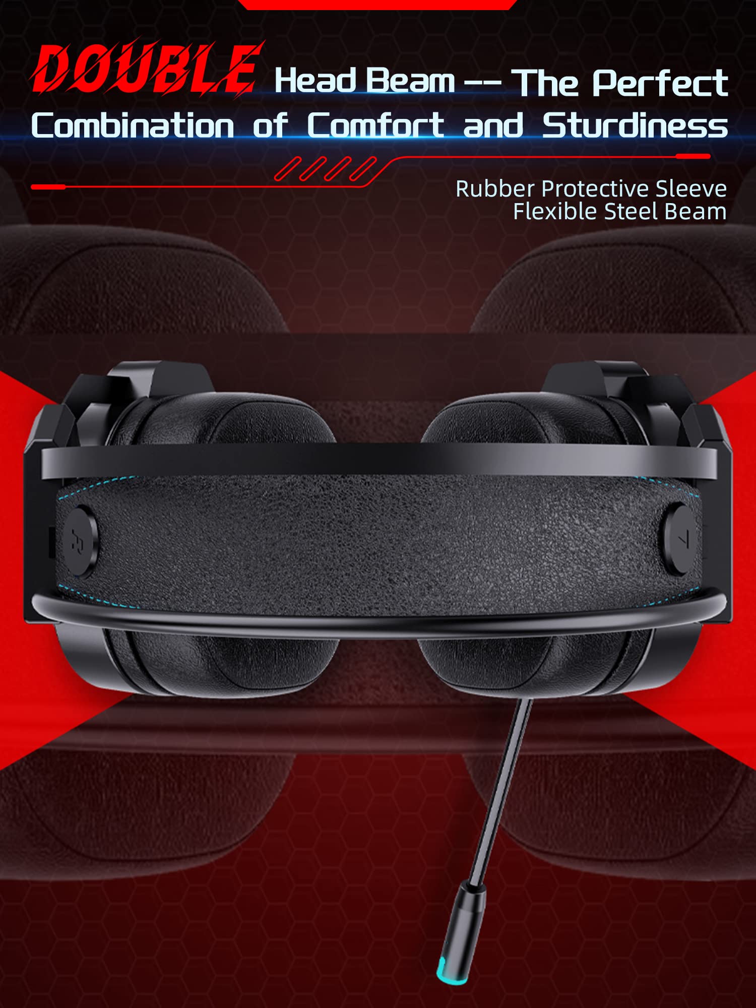 Gaming Headset for PS4, PC Gaming Headphone with RGB Streamer Gradient Headband and Noise Reduction Mic, 7.1 Surround Sound Suspended Wired Headsets for PS5, PC, PS4, iMac, Laptop