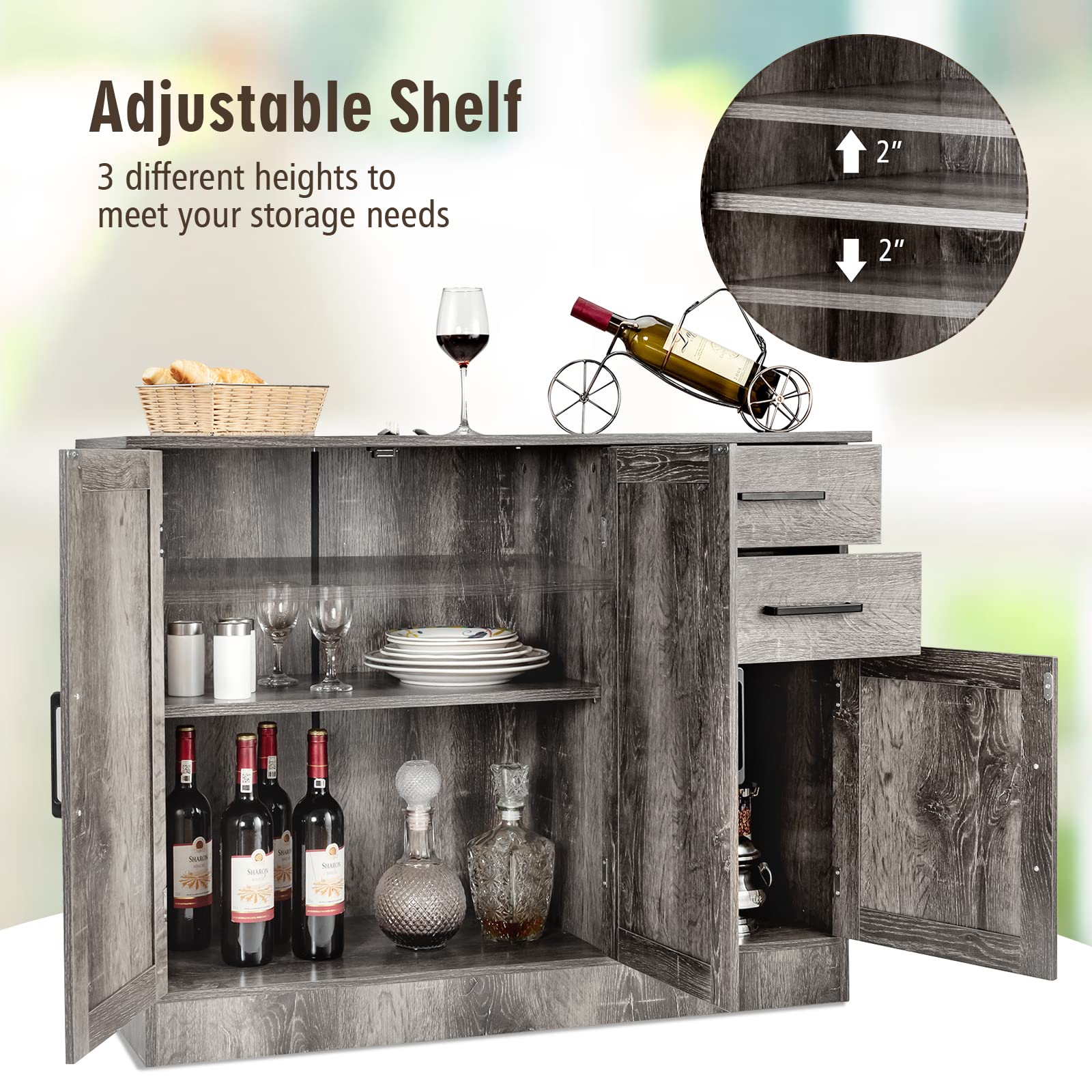 Giantex Buffet Server Sideboard Storage Cabinet Console Table Utensils Organizer Kitchen Dining Room Furniture, Entryway Cupboard with 2-Door Cabinet and 2 Drawers (Gray)