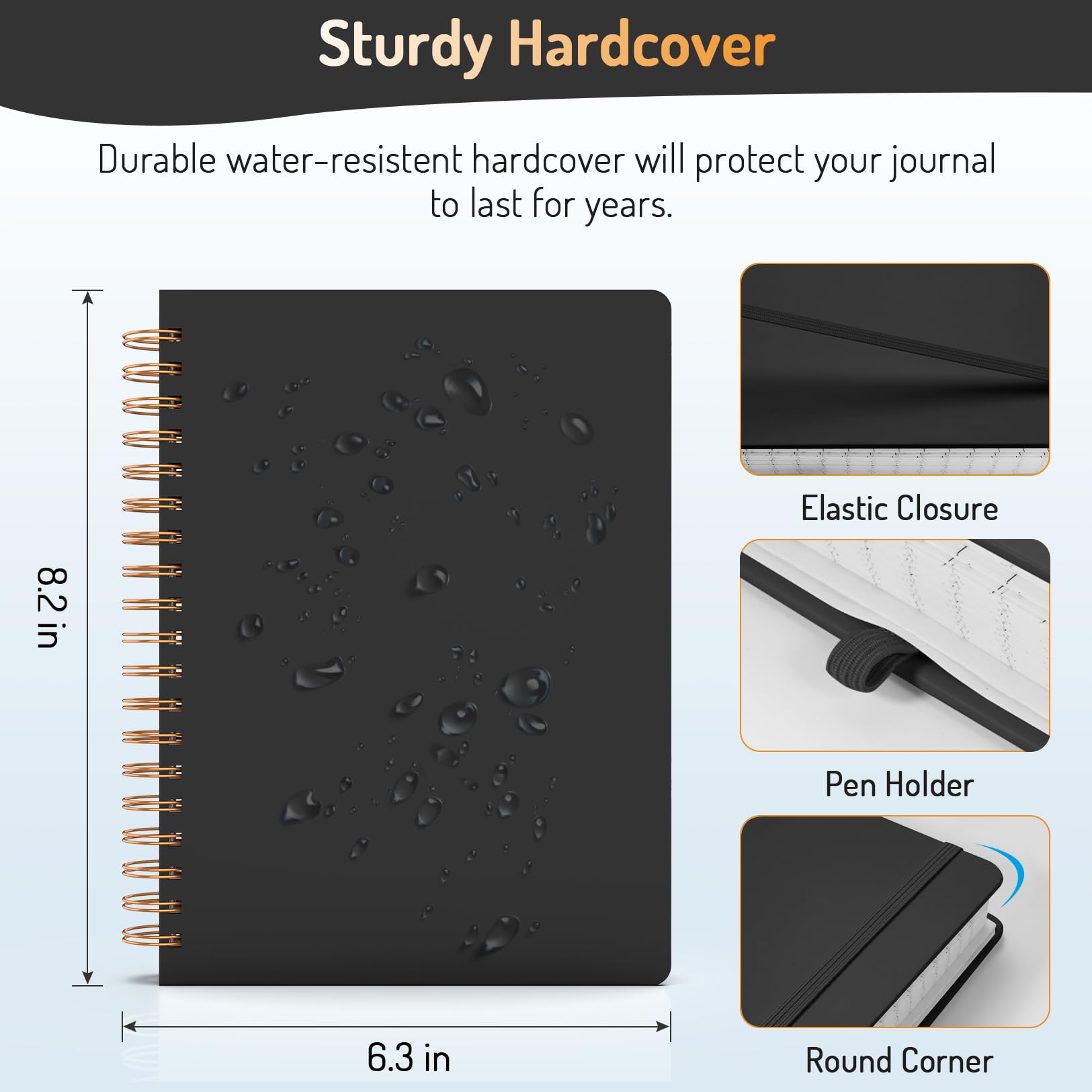 Forvencer Lined Spiral Journal Notebook with 300 Numbered Pages, A5 Thick Journals for Writing with 100GSM Paper, Hardcover Notebooks with Contents for Work, School, Women, Men, Black