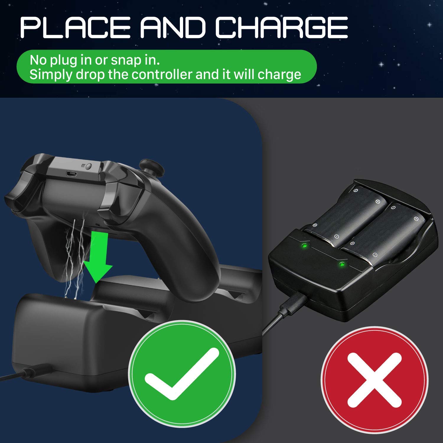 Fosmon Quad PRO 2 Controller Charger Compatible with Xbox Series X/S Controllers (Not for Xbox One / 360 / Elite 2) Controllers, Dual Dock Charging Station with 4 Rechargeable Battery Packs - Black