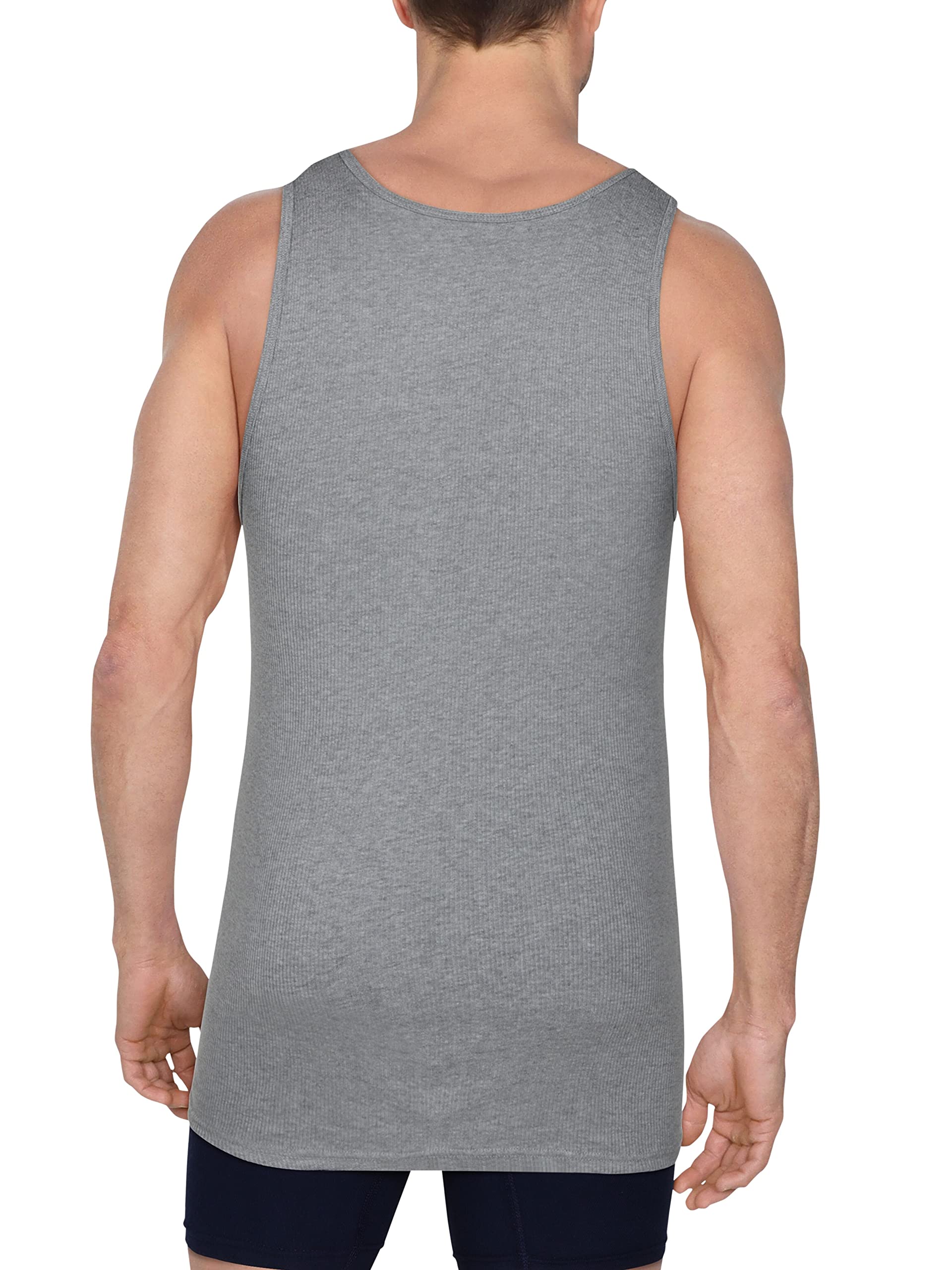 Fruit of the Loom Men's Tag-Free Cotton Undershirts, Regular-Tank-4 Pack Black/Grey, Medium