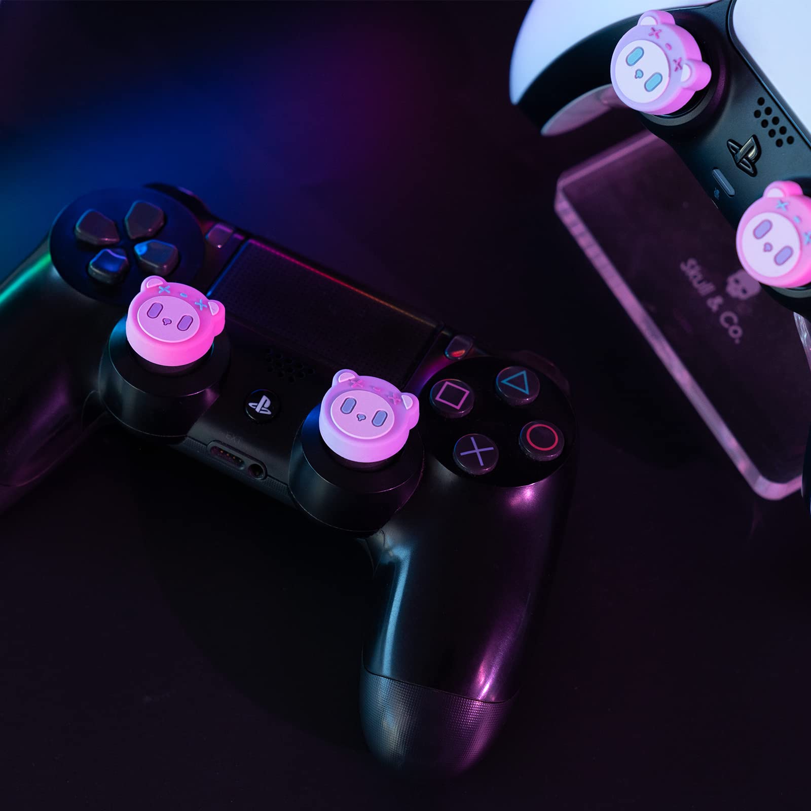 GeekShare Cute Thumb Grip Caps for PlayStation 5 Controller, Thumbsticks Cover Set Compatible with Switch Pro Controller and PS4 PS5 Controller, 4 Pcs - Gemini Bear