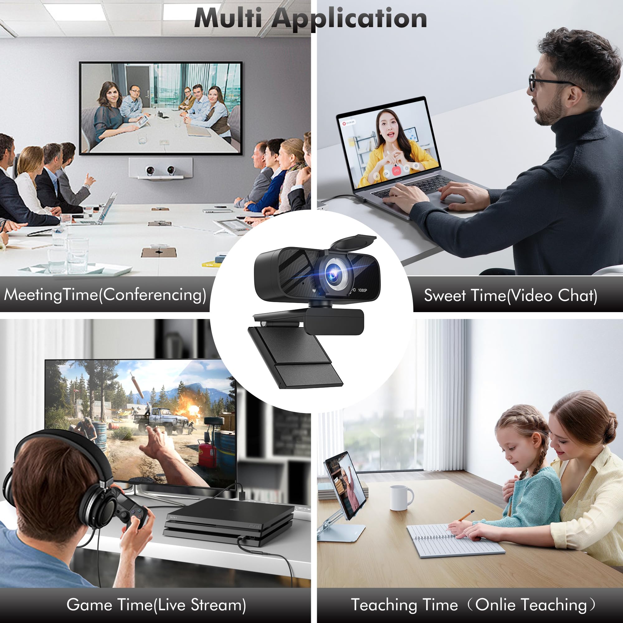 Full 1080p HD Camera wide angle camera, microphone and tripod stent USB PC network camera, with privacy shutter, for video calls, recording,meeting,streaming media,games, games,high -defined cameras