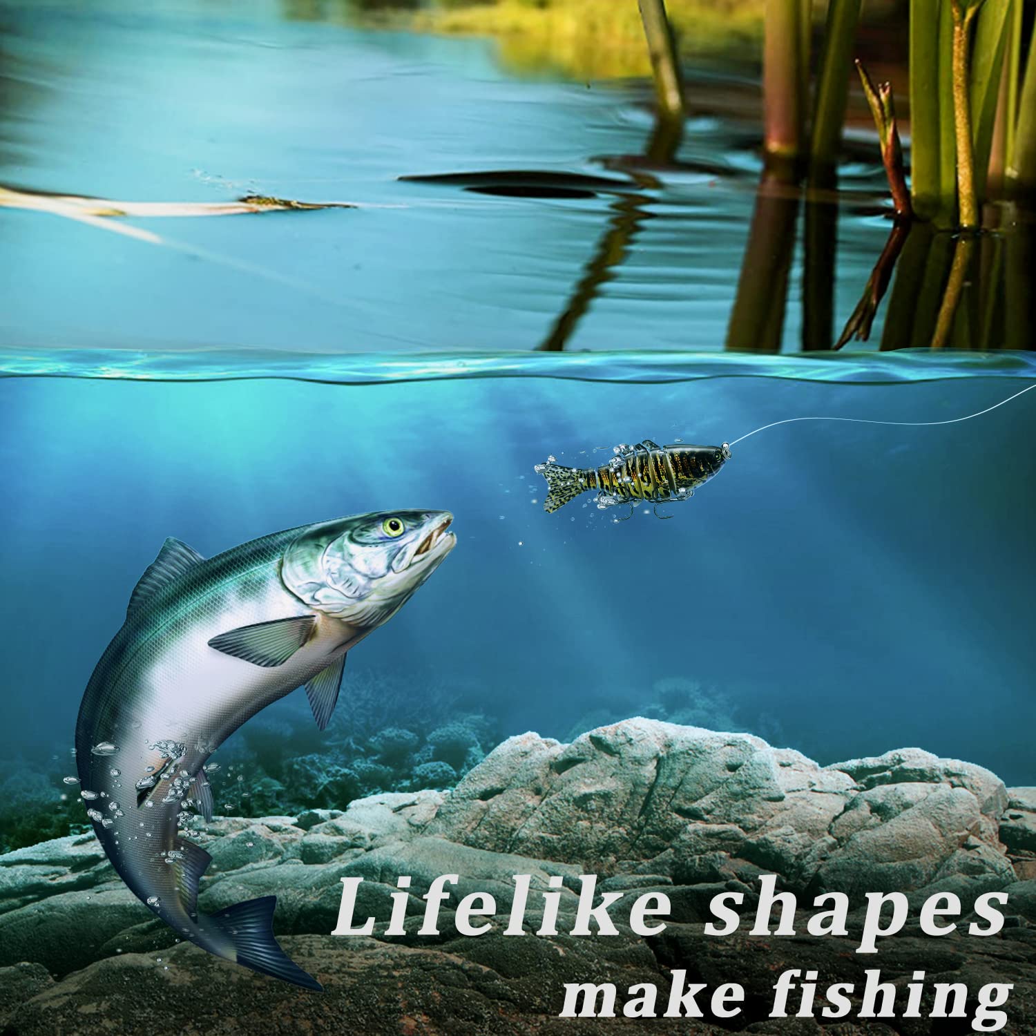 Fishing Lures Multi Jointed Fish Fishing Kits Slow Sinking Lifelike Swimbait Freshwater and Saltwater Crankbaits for Trout Bass Lures, 3 Pack
