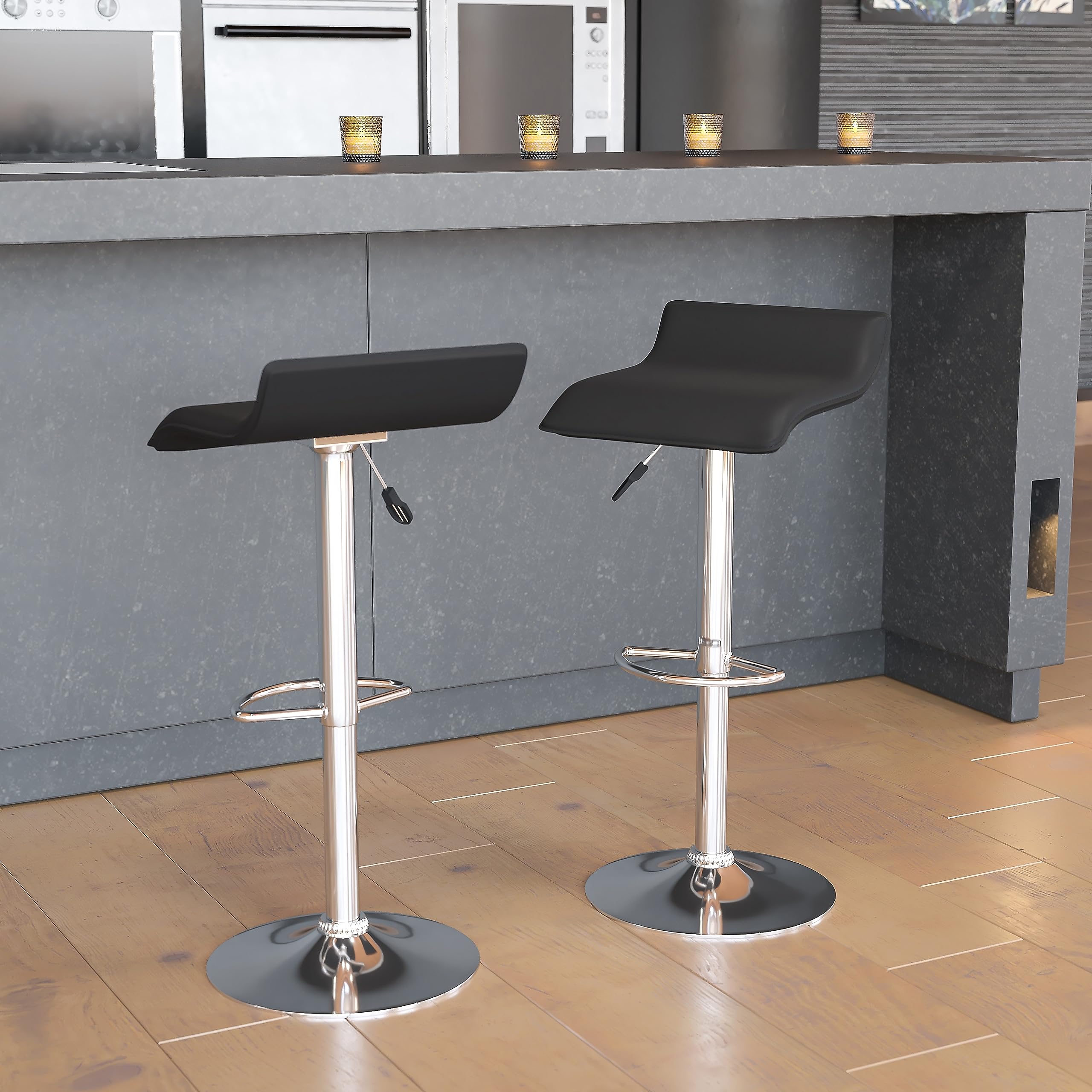 Flash Furniture 2 Pack Contemporary Red Vinyl Adjustable Height Barstool with Solid Wave Seat and Chrome Base