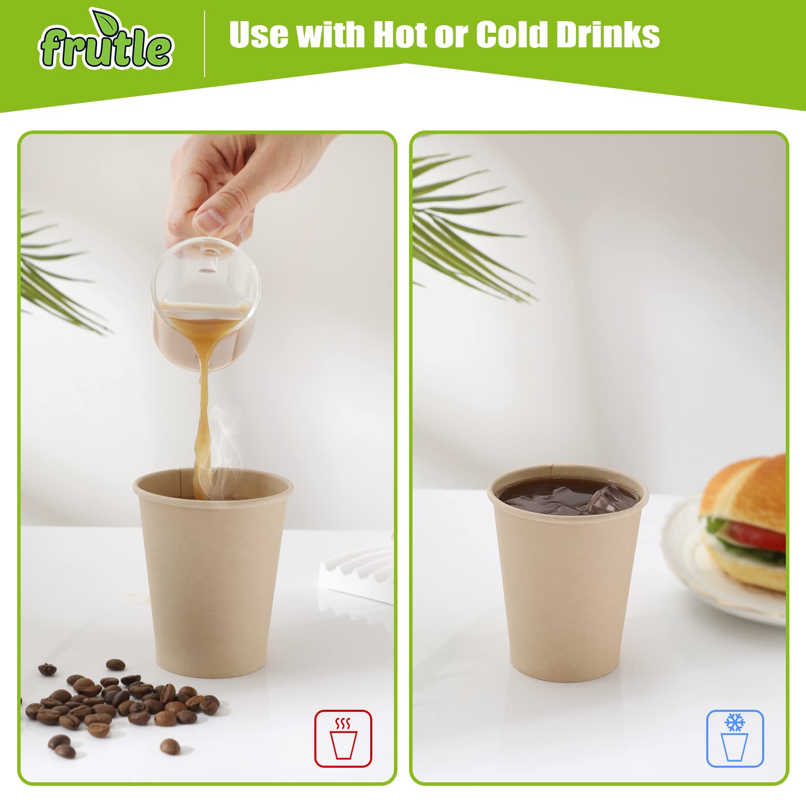 FRUTLE Paper Cups 12 OZ Coffe Cups-Paper Cups for Hot Beverages-Disposable Coffee Paper Cups -Unbleached Hot Cups-Everyday Use Parties Commercial Settings 160Pack