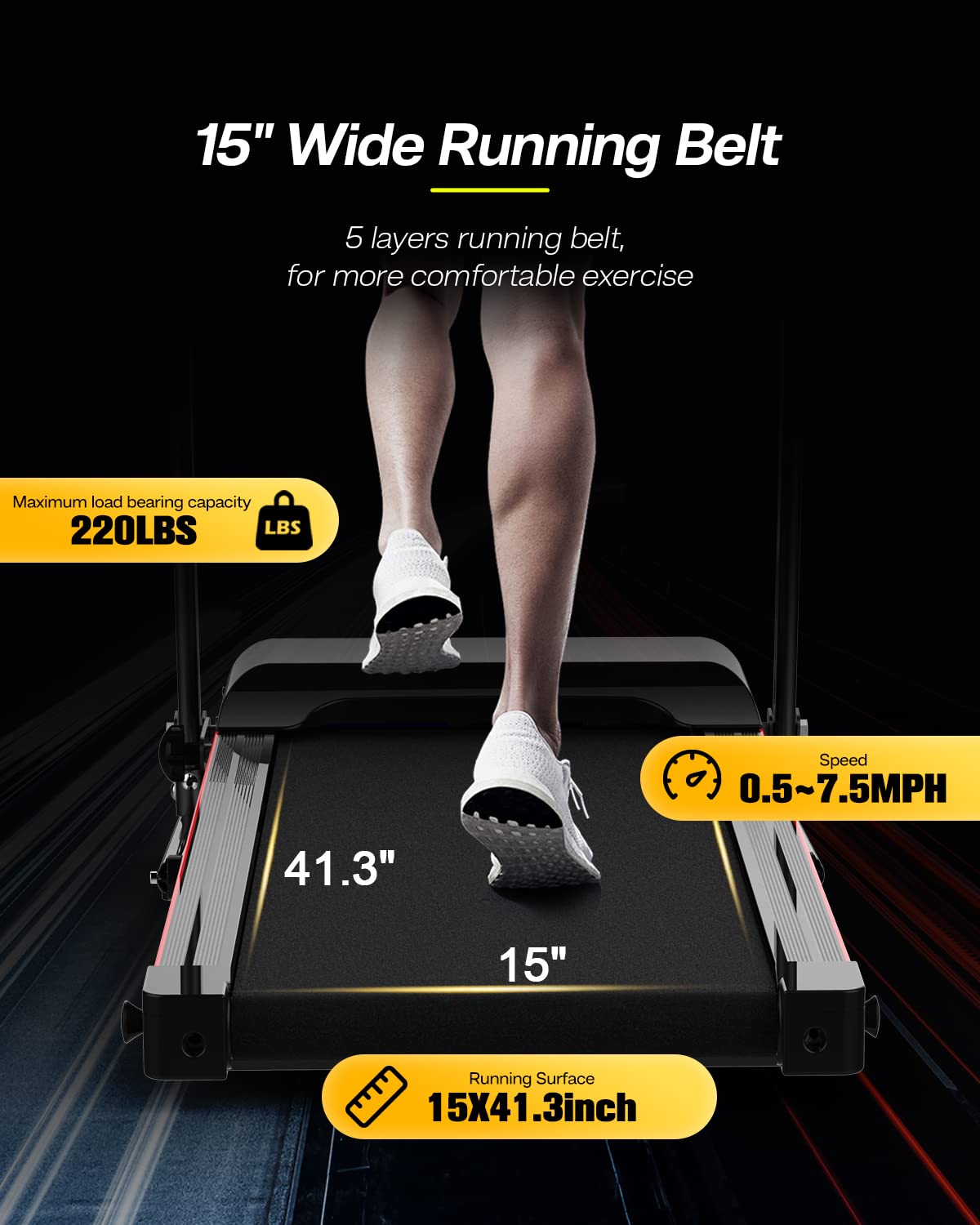 FYC Folding Treadmills for Home with Incline/Bluetooth- 2.5 HP Compact Electric Running Machine Fitness Walking Exercise Portable Treadmill for Space Saver Gym Office