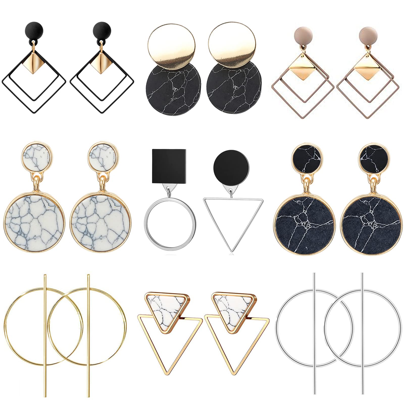 Fingwerk 9 Pairs Statement Earrings for Women Korean Earrings Statement Drop Dangle Geometric Earrings Set Jewelry Gifts