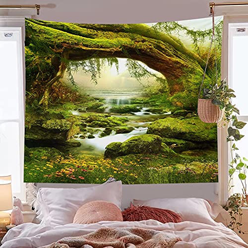 Forest Tapestry Home Decor Landscape Tapestry Living Room Bedroom Decoration Tapestry Magic Tapestry Curtain (Old Tree Red, 60''L×51''W)