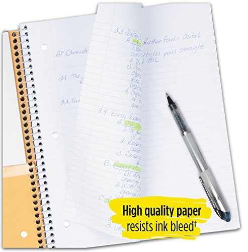 Five Star Spiral Notebook, 3 Subject, College Ruled Paper, 150 Sheets, 11" x 8-1/2", Yellow (73497)