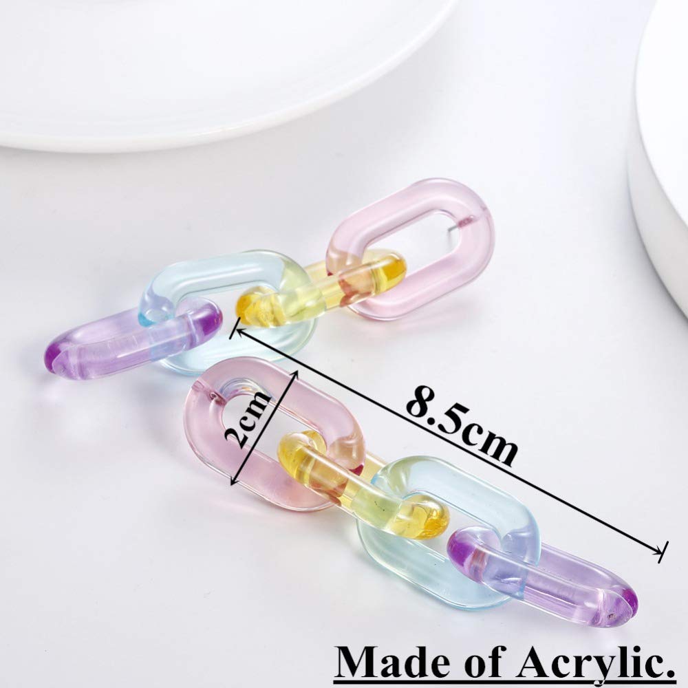 Funky Rainbow Clear Pastel Acrylic Extra Long Link Chain Dangle Earrings Statement Resin Geometric Paperclip Chain Drop Earrings Coloful Lightweight Jewelry for Women Gifts-A colorful
